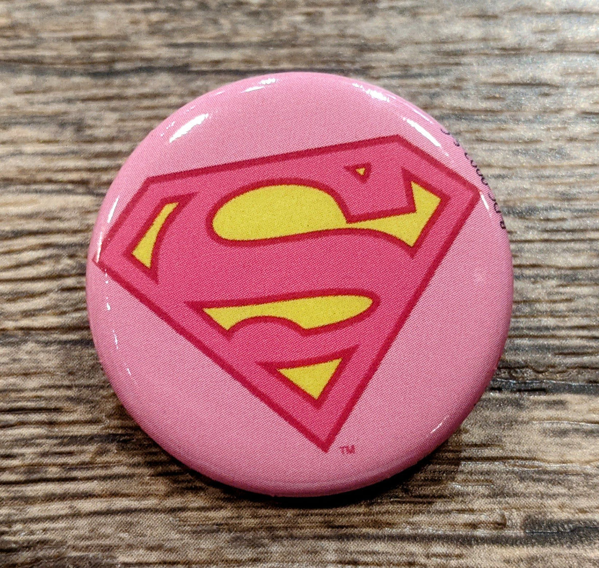 Supergirl Pink Shield 1 1-4 inch Button | Superman Stuff
