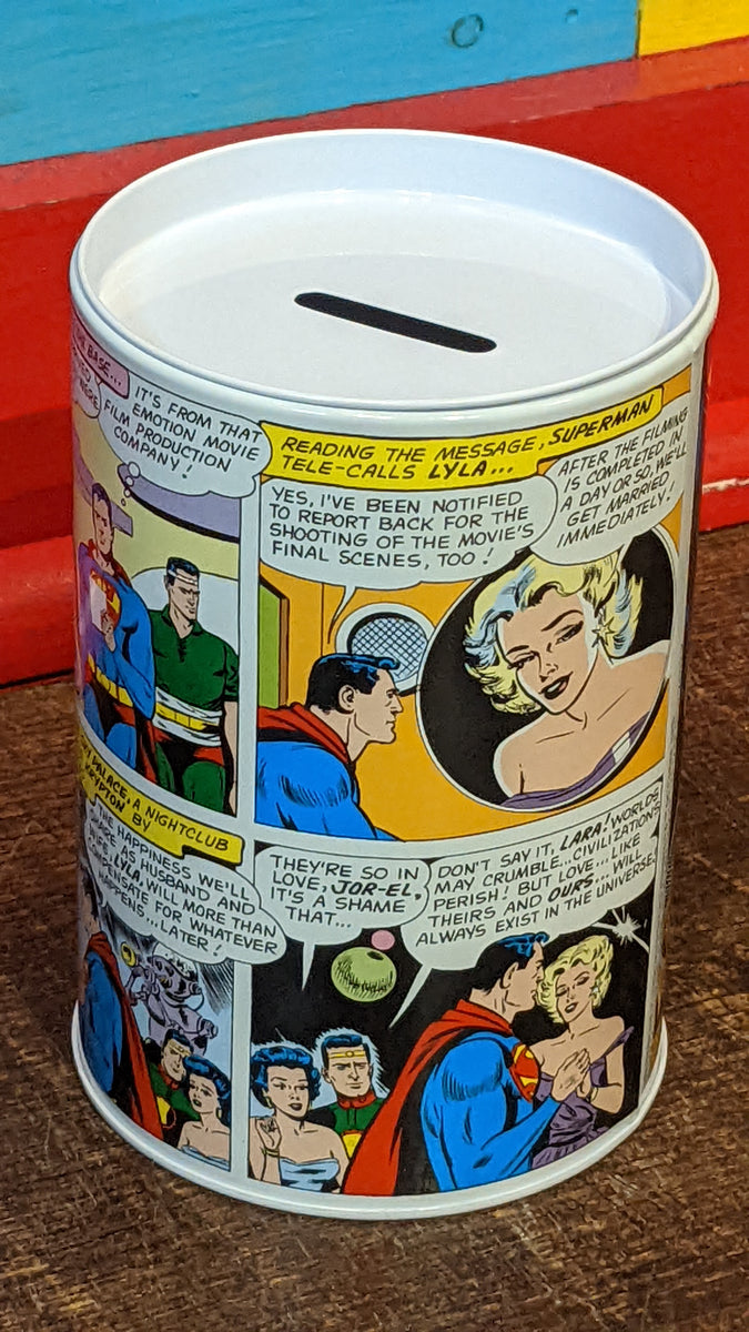 Superman Comic Panels Tin Collectible Coin Bank | Superman Stuff