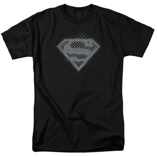 Superman Checkerboard Shield Logo Black Adult Regular Fit Short Sleeve ...